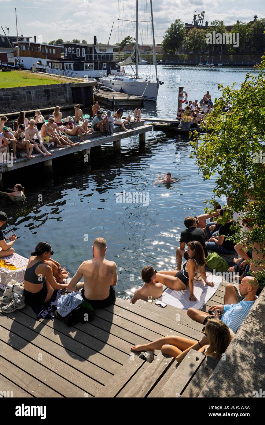 Swimming and sunbathing in the Refshaleoen area, Copenhagen, Zealand ...