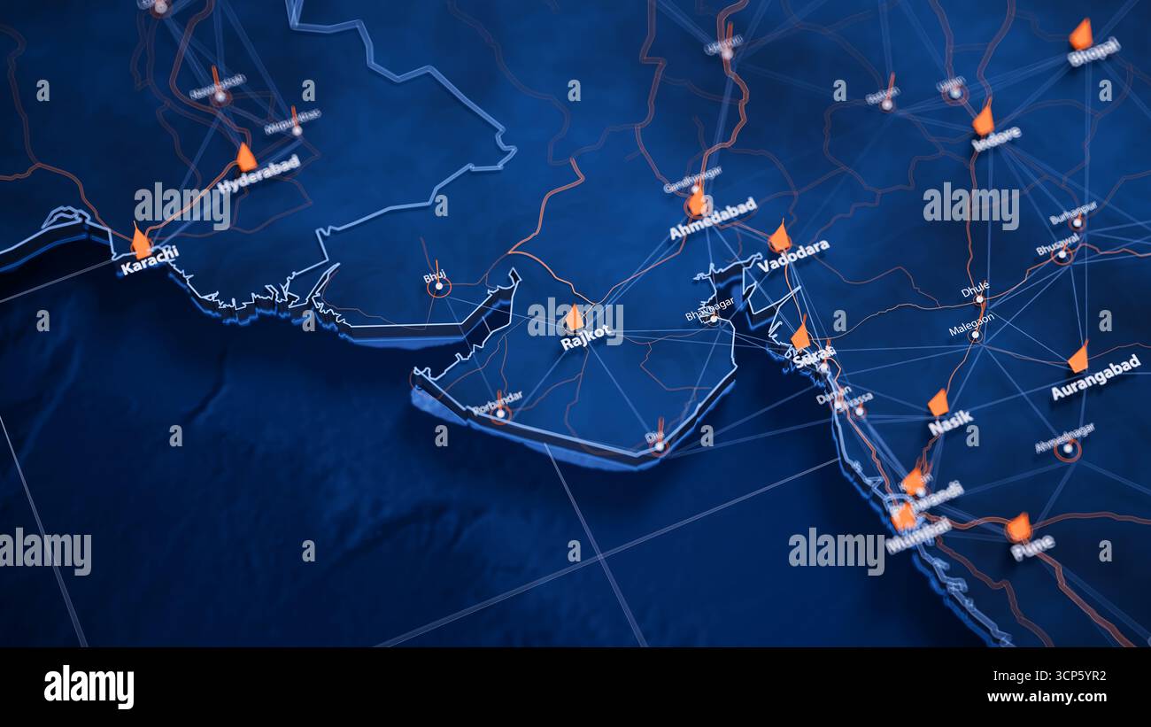 Rajkot map big data visualization. Futuristic map infographic of city ...