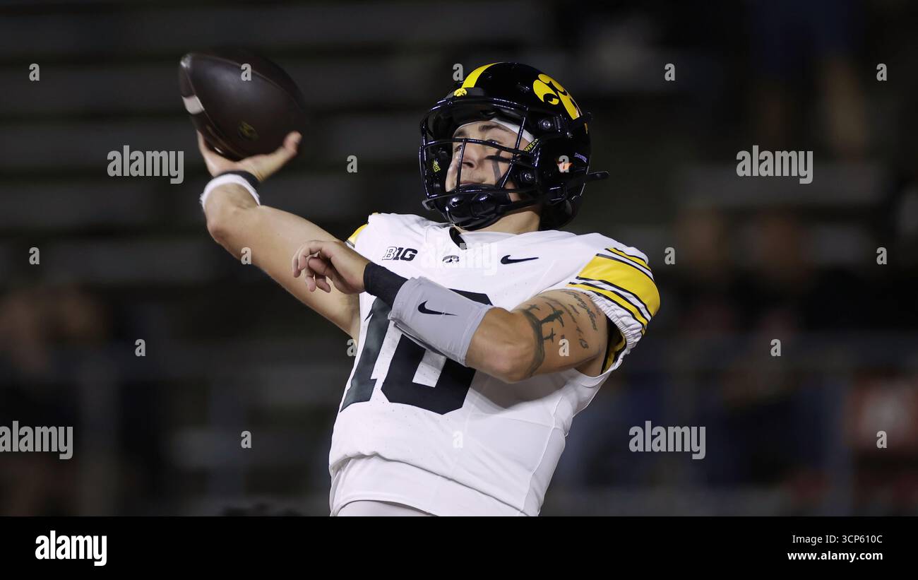 Iowa quarterback Jeremy Hecklinski (10) throws before an NCAA football ...