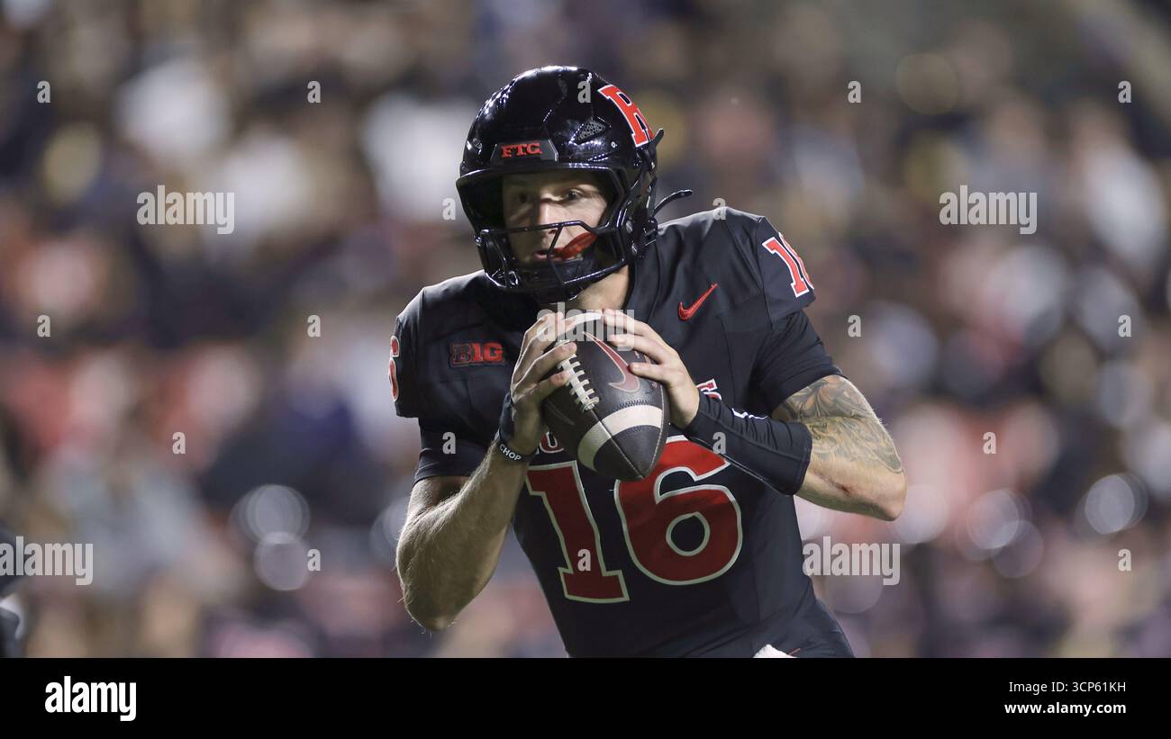 Rutgers quarterback Athan Kaliakmanis (16) runs during an NCAA football ...