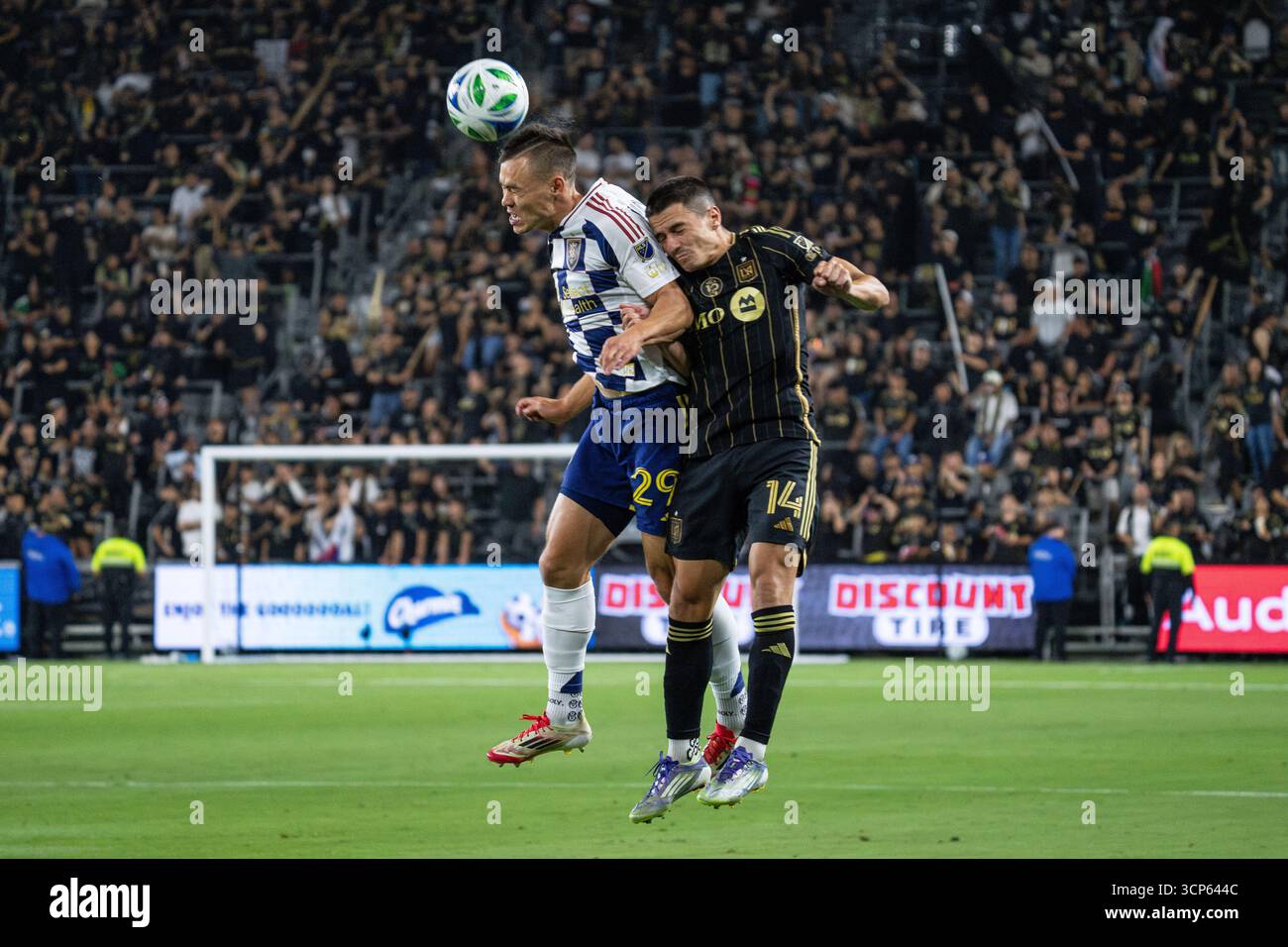 Real Salt Lake defender Sam Junqua (29) wins a header against LAFC ...