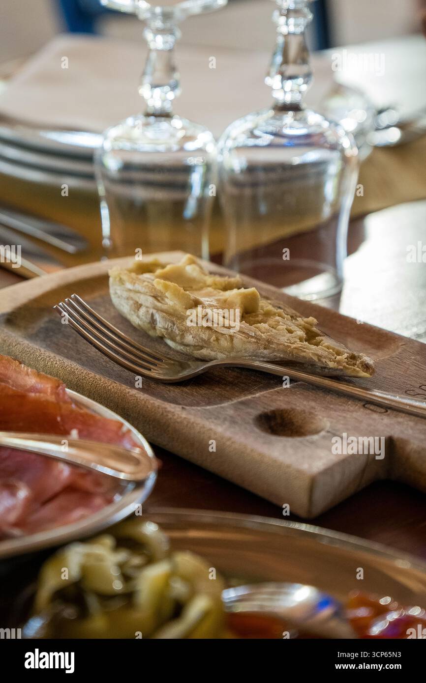 Casu Marzu, Sardinian cheese with larvae of Piophila Casei, served on a ...