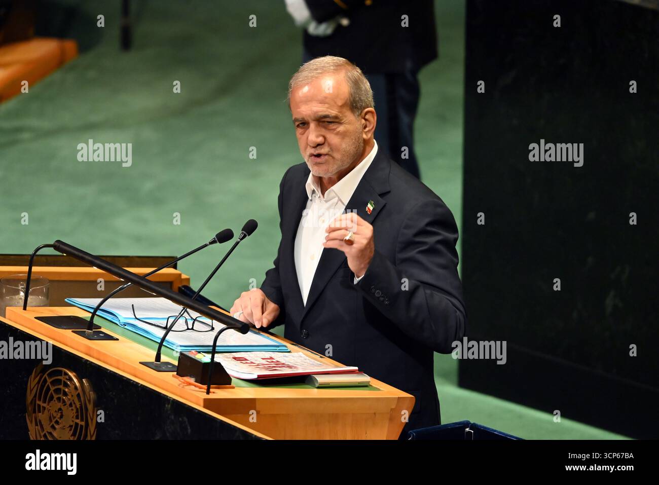 President Masoud Pezeshkian of the Islamic Republic of Iran addresses ...