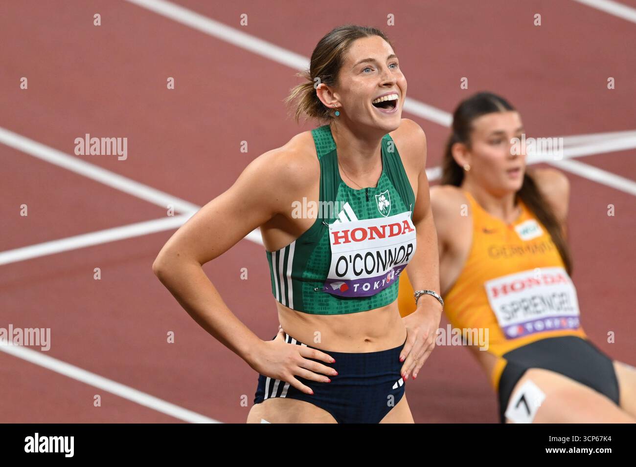 Kate O'Connor (Ireland) after the Heptathlon 200 metres race during the World Athletics ...
