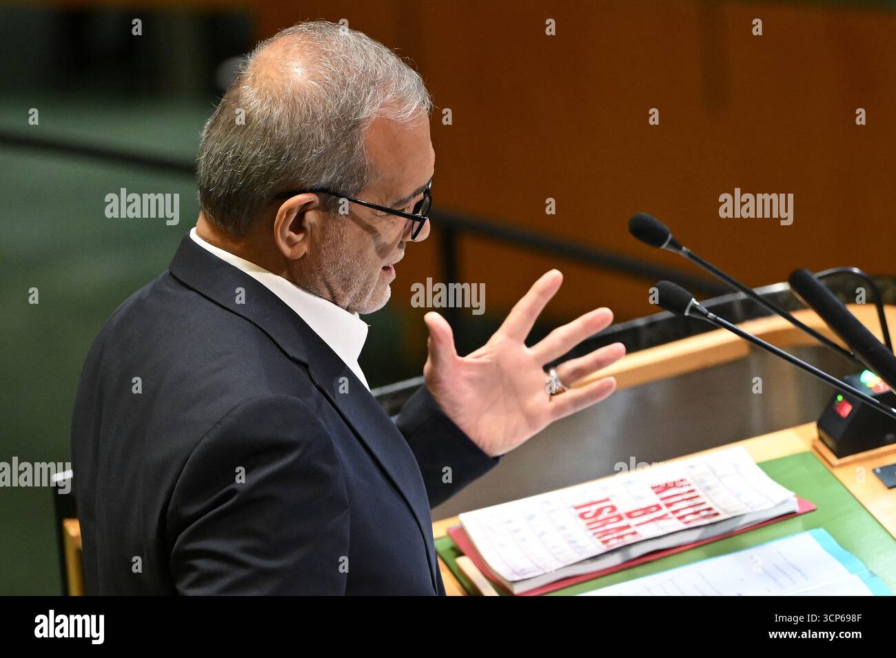 President of Iran Masoud Pezeshkian addresses to the 80th session of ...