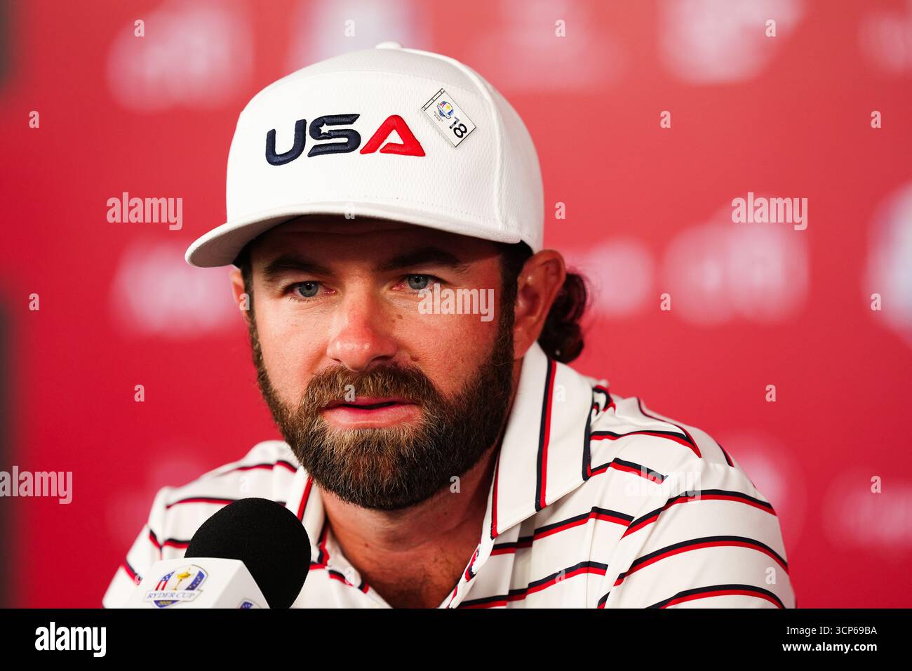 Cameron Young of Team United States during a press conference at the ...