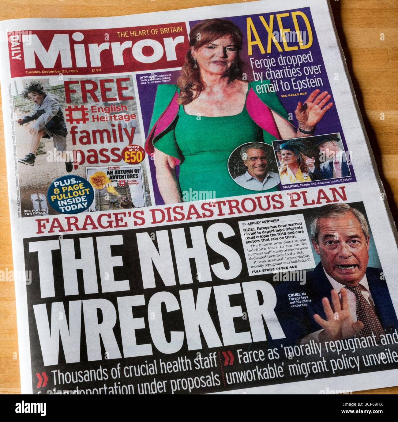 23 September 2025. Front page headline in the Daily Mirror reads Farage ...