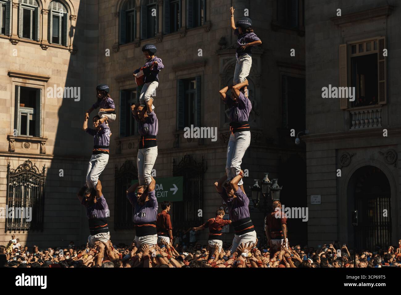 Barcelona, Spain. 24th Sep, 2025. 'Castellers' build human pillars ...