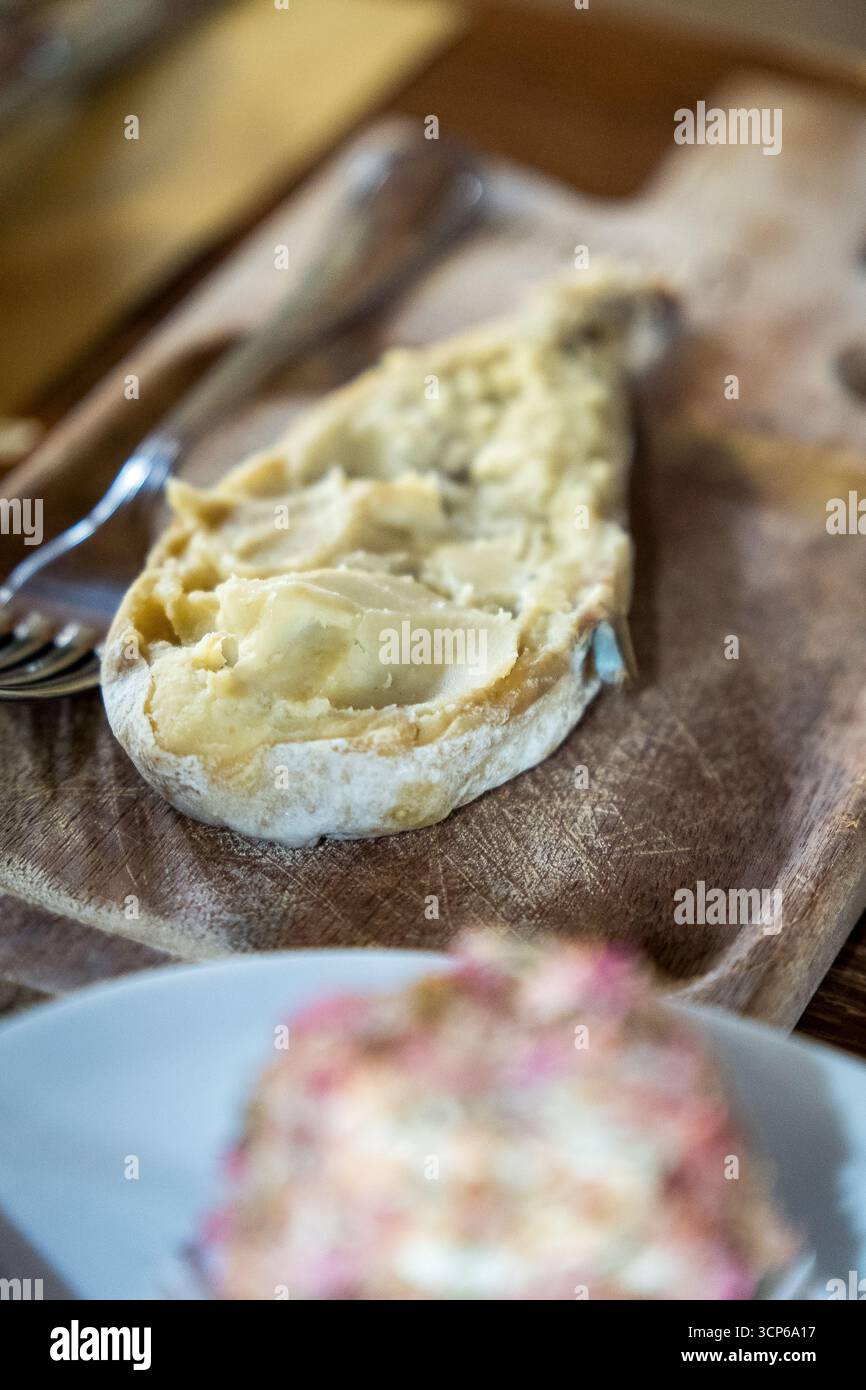 Casu Marzu, Sardinian cheese with larvae of Piophila Casei, served on a ...