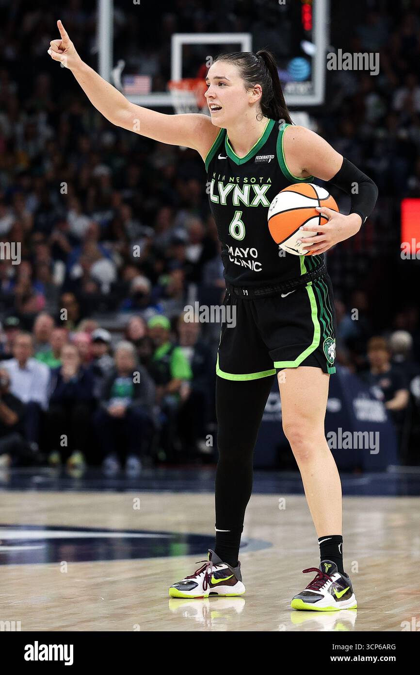 Minnesota Lynx forward Bridget Carleton (6) gestures toward a player ...
