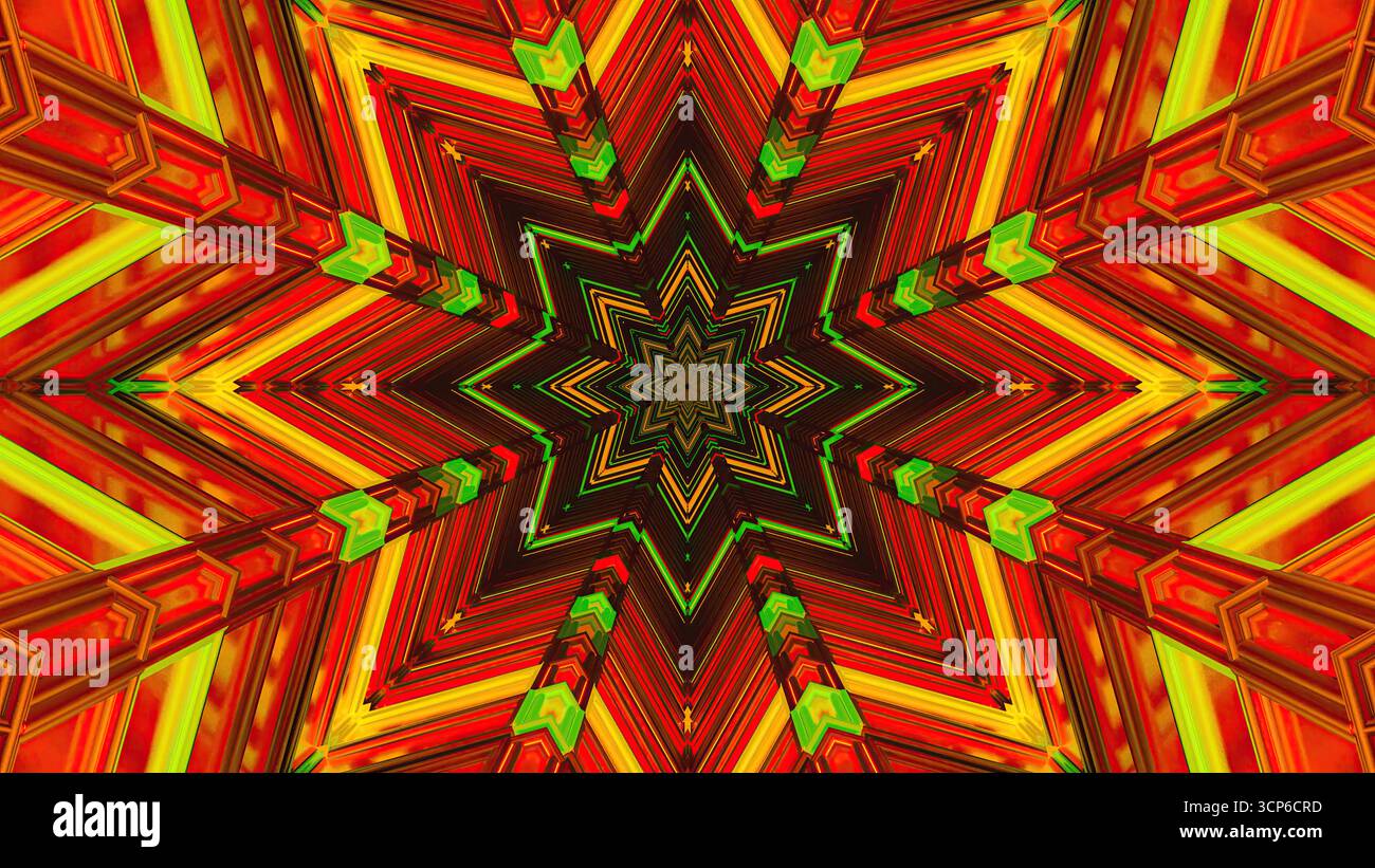 A mesmerizing star pattern features bright lines and shapes in vivid ...