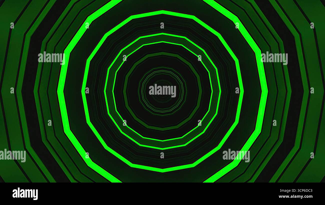 Vivid green concentric circles form a mesmerizing tunnel effect with a ...