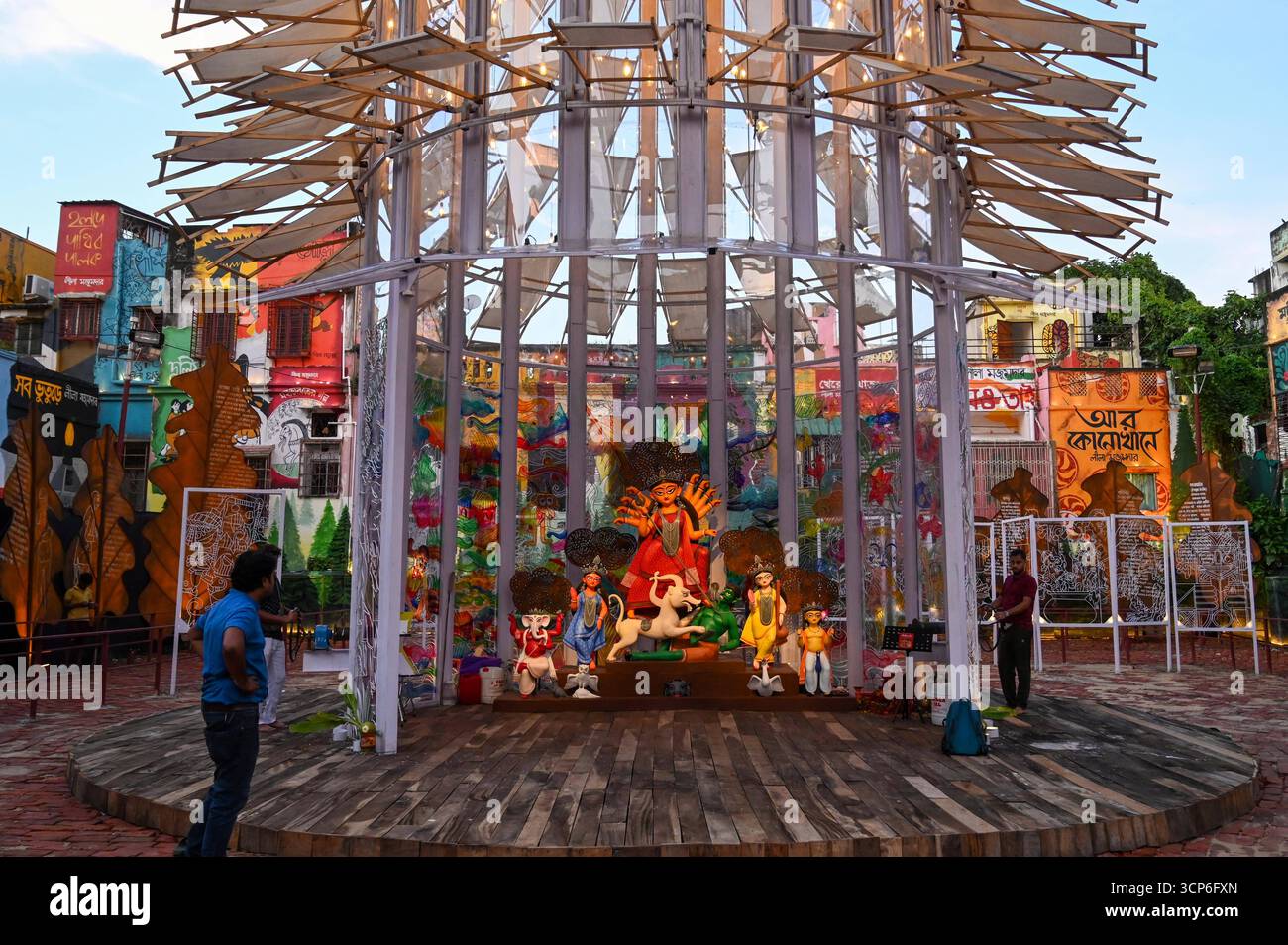 KOLKATA, INDIA - SEPTEMBER 24: A temporary structure pandal with ...