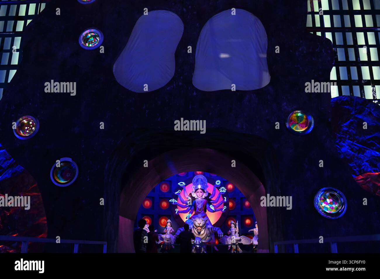 KOLKATA, INDIA - SEPTEMBER 24: A temporary structure pandal with an ...