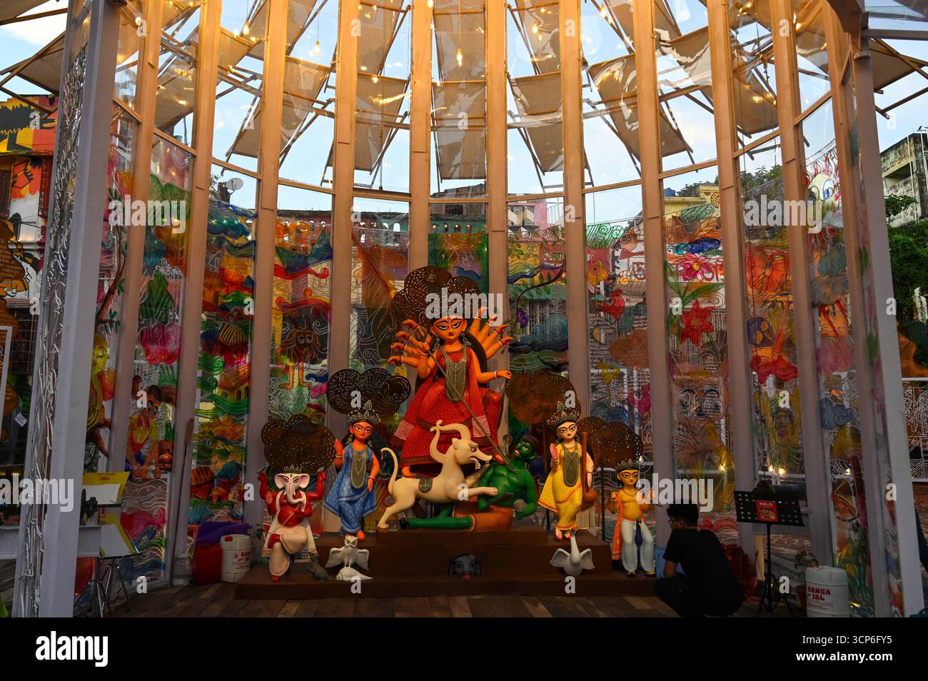 KOLKATA, INDIA - SEPTEMBER 24: A temporary structure pandal with ...