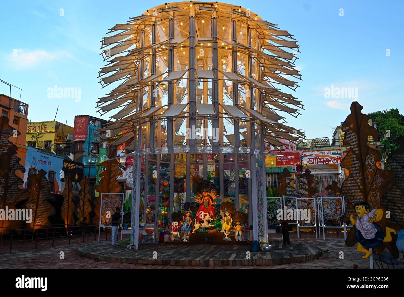 KOLKATA, INDIA - SEPTEMBER 24: A temporary structure (pandal) with ...