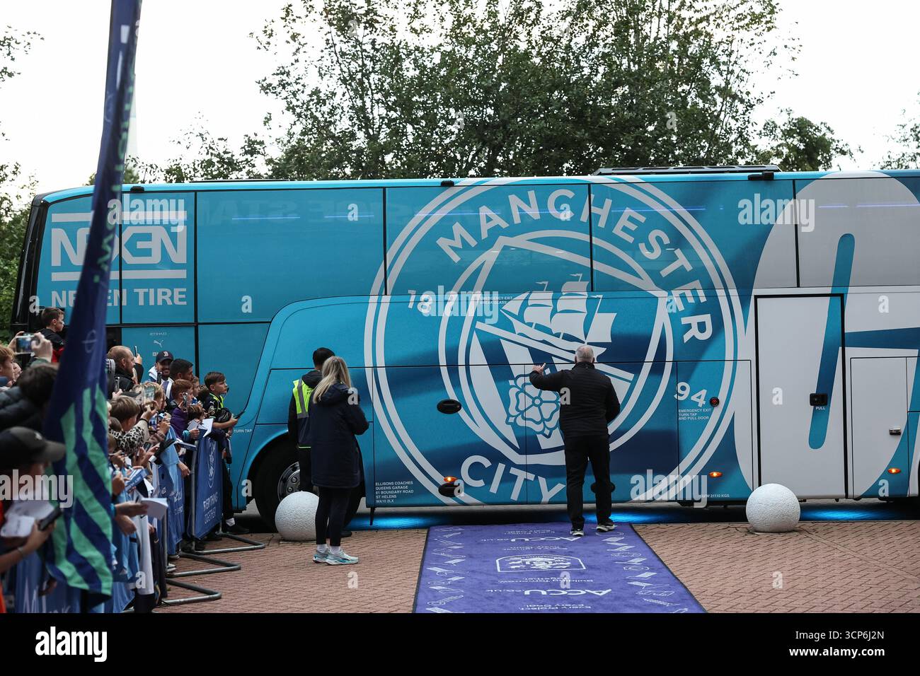 Manchester City coach arrives during the Carabao Cup Round 3 match ...