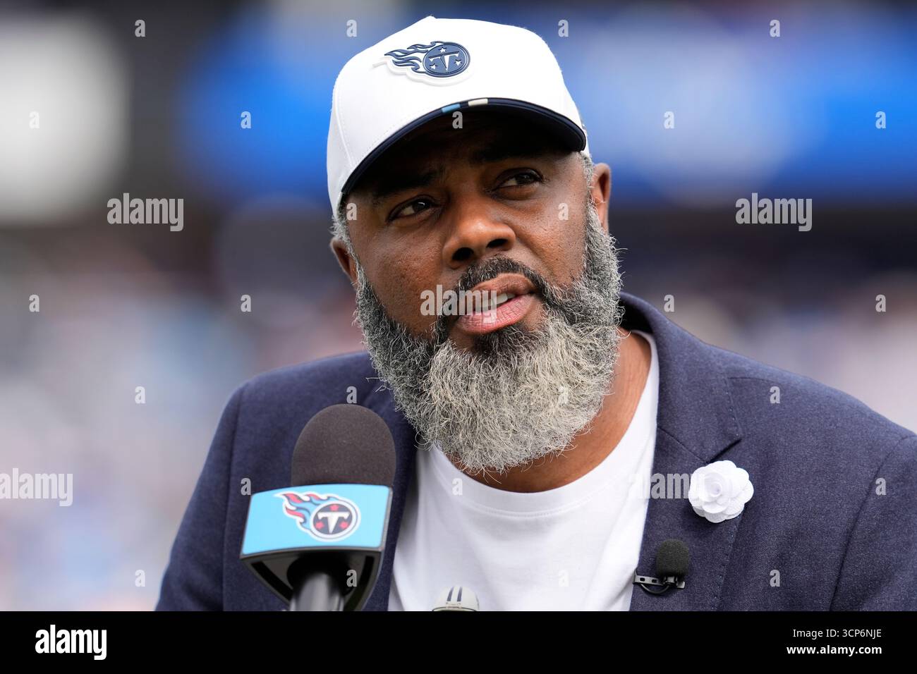 Former Tennessee Titans wide receiver Kevin Dyson speaks during a ...