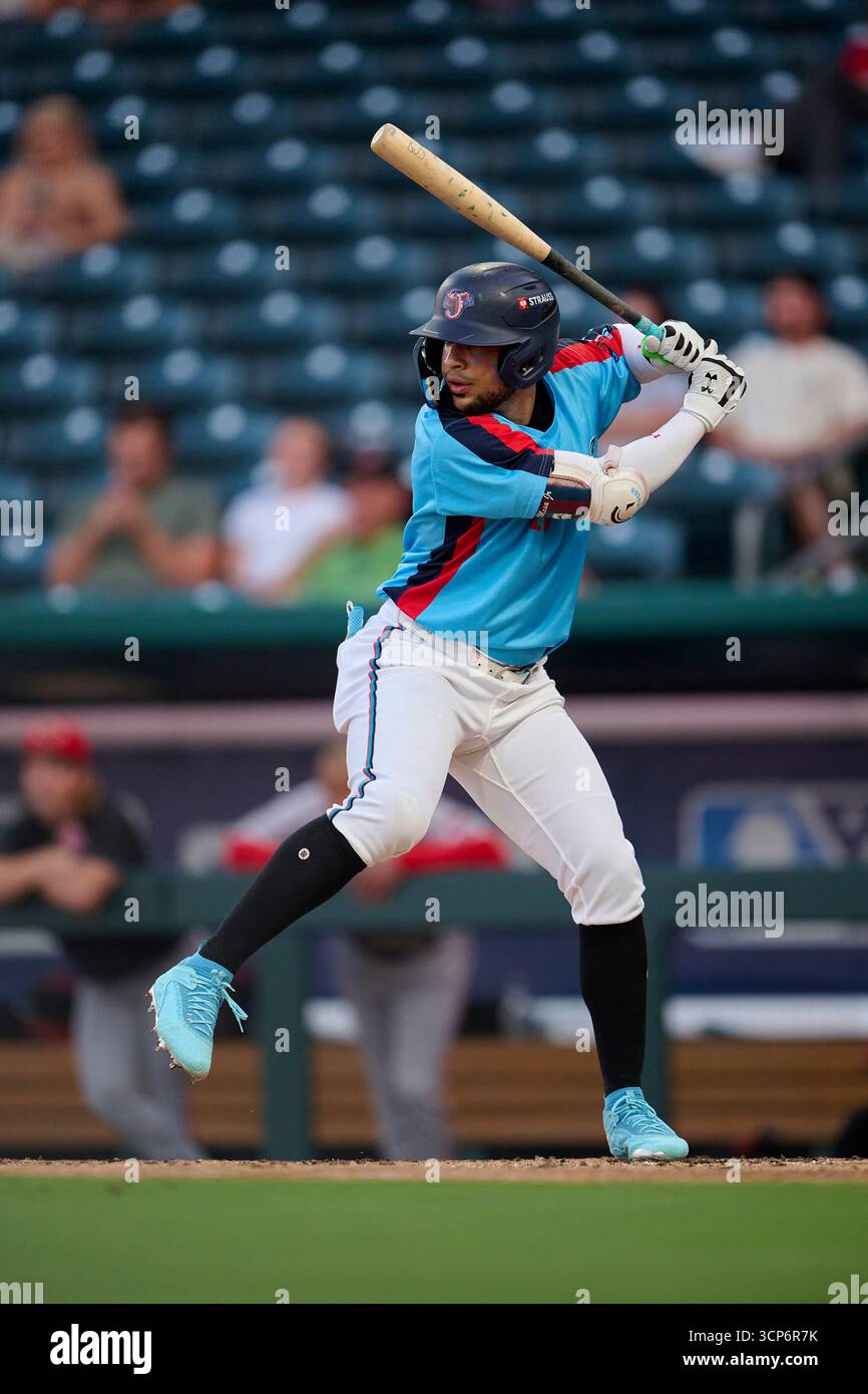 Jacksonville Jumbo Shrimp Victor Mesa Jr. (10) bats during an MiLB International League baseball ...