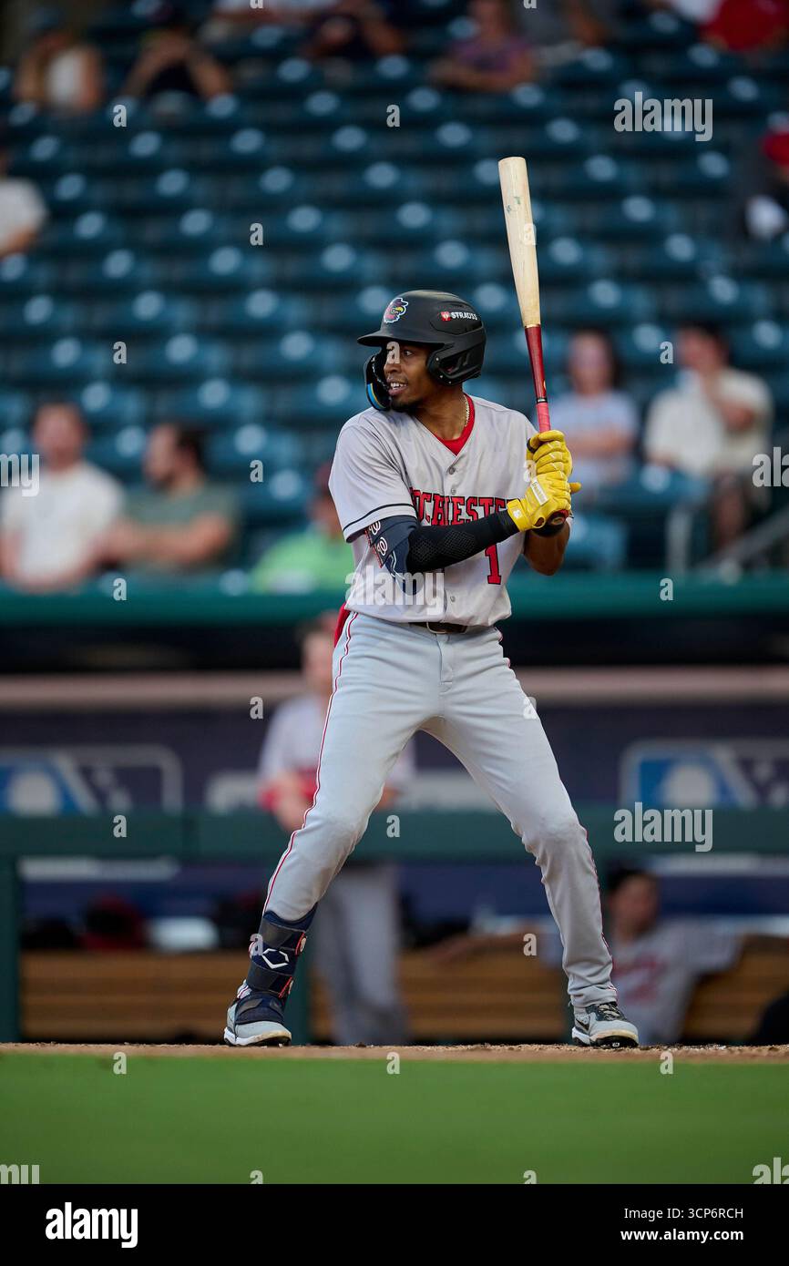 Rochester Red Wings Darren Baker (1) bats during an MiLB International ...