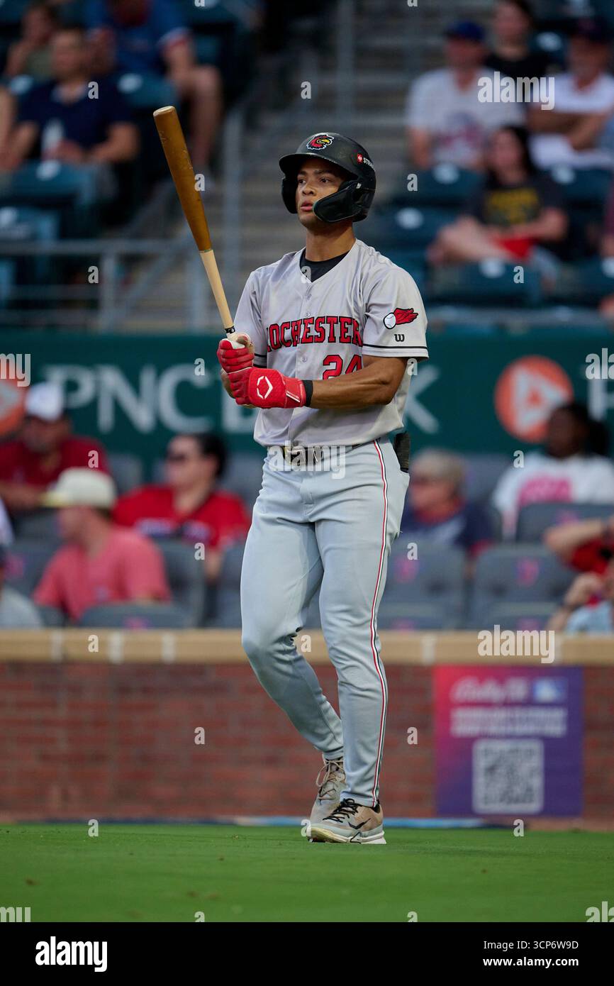Rochester Red Wings Andrew Pinckney (24) bats during an MiLB ...