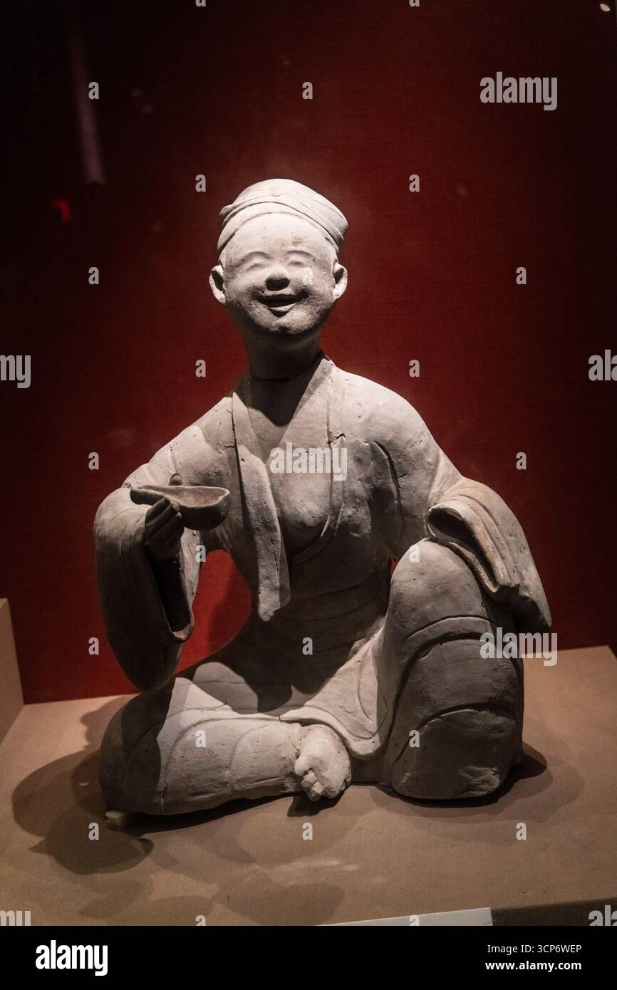 Pottery Nursing Figurine Holding Calabash Ladle, Eastern Han Dynasty ...