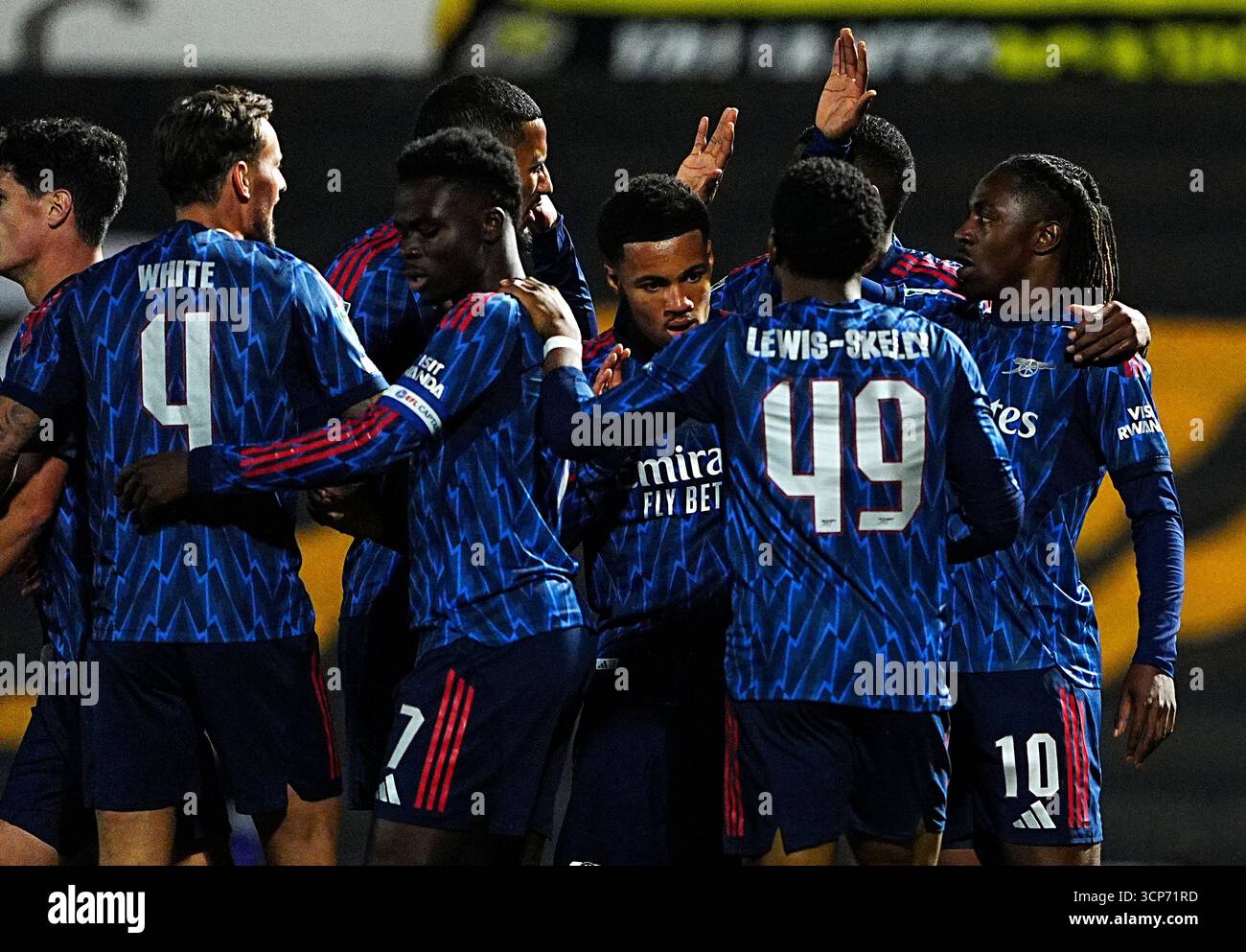 Arsenal's Eberechi Eze (right) celebrates scoring their side's first ...