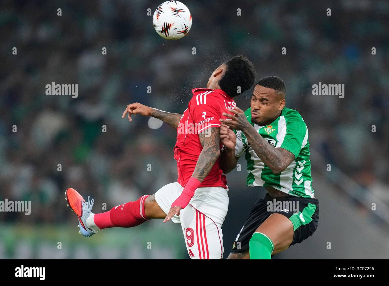 Nottingham Forest's Igor Jesus, left, and Betis' Natan jump for the ...