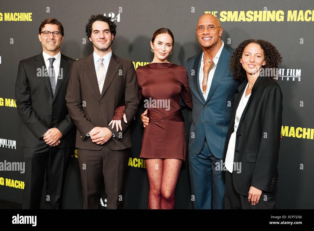 (left to right) David Koplan, Benny Safdie, Emily Blunt, Dwayne Johnson ...