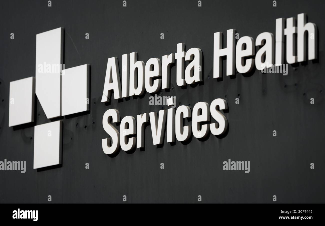 An Alberta Health Services sign is pictured outside the Rockyview ...