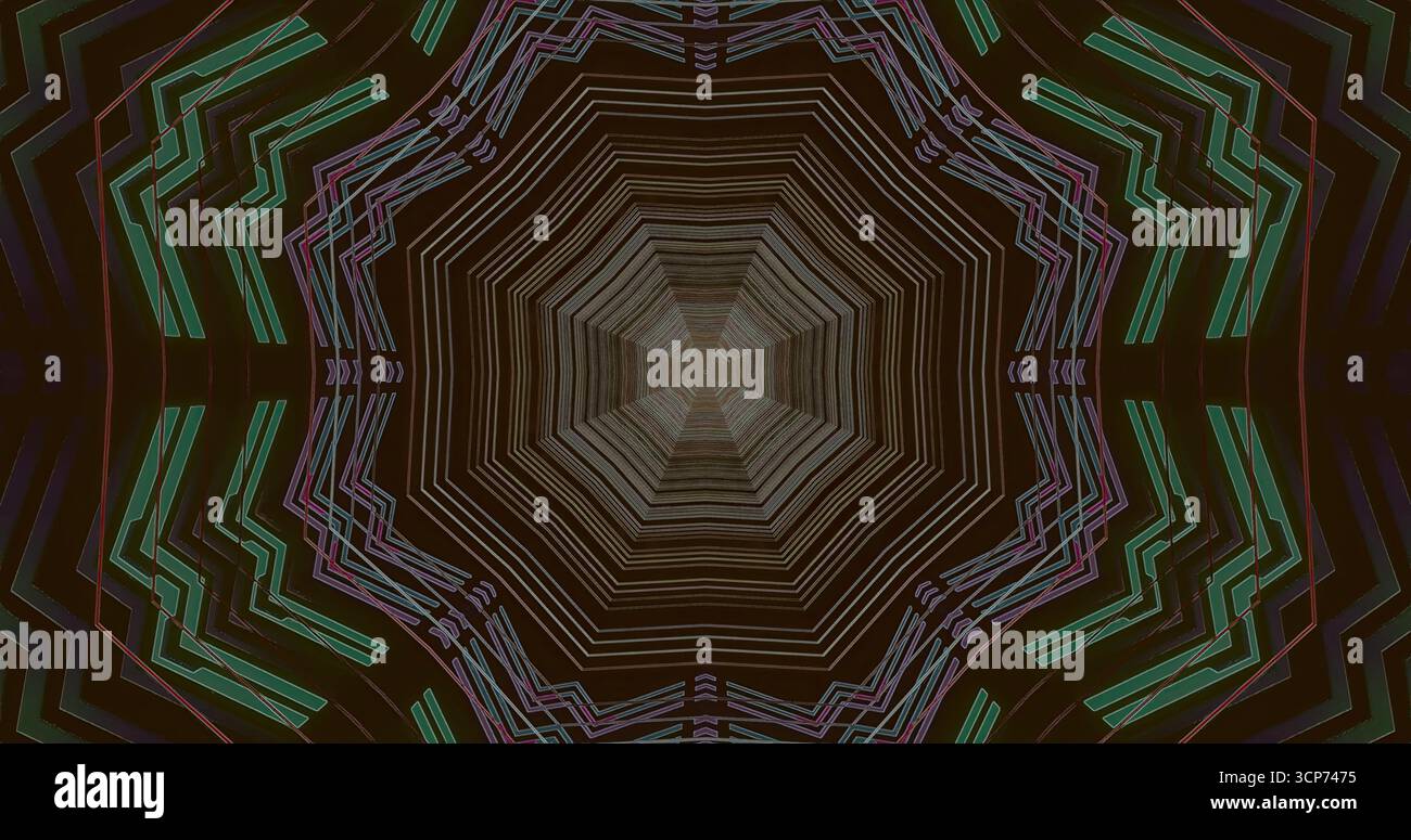 A striking pattern features colorful lines forming a symmetrical design ...