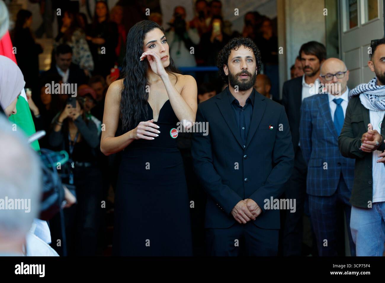 Part of the crew of the film 'The voice of Hind' during a demonstration against the genocide in ...