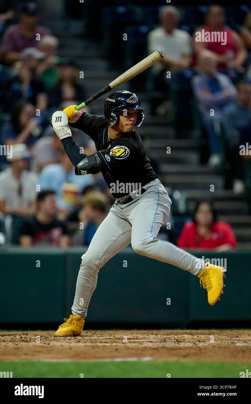 Akron RubberDucks Angel Genao (4) bats during an MiLB Eastern League ...