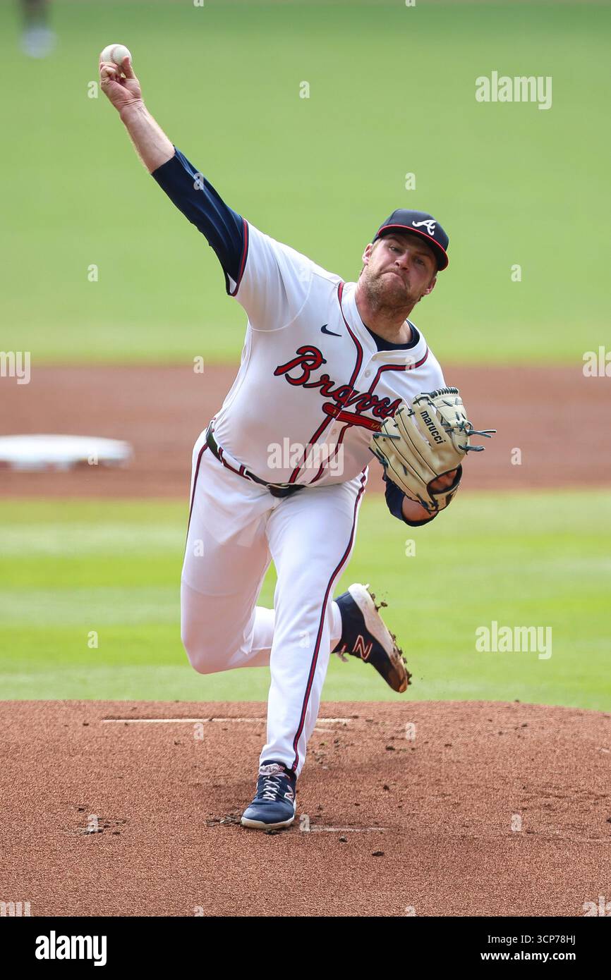 Atlanta Braves pitcher Bryce Elder delivers in the first inning of a ...