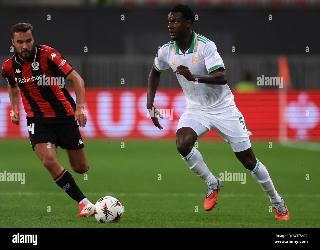 Nice, France, 24th September 2025. Evan N'Dicka of AS Roma is pursued ...