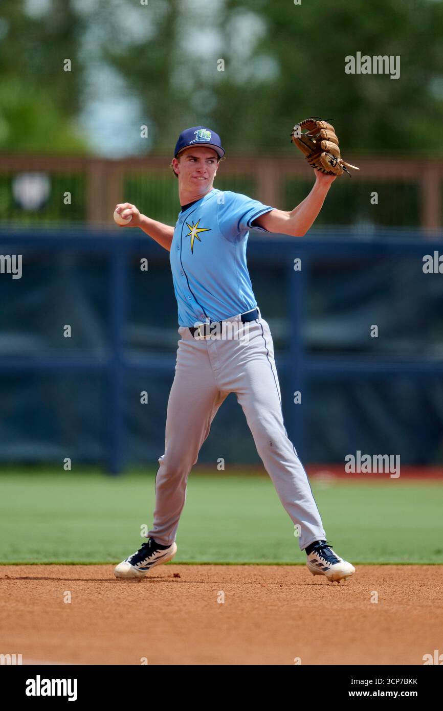 Tampa Bay Rays third baseman Cooper Flemming (11) throws to first base ...