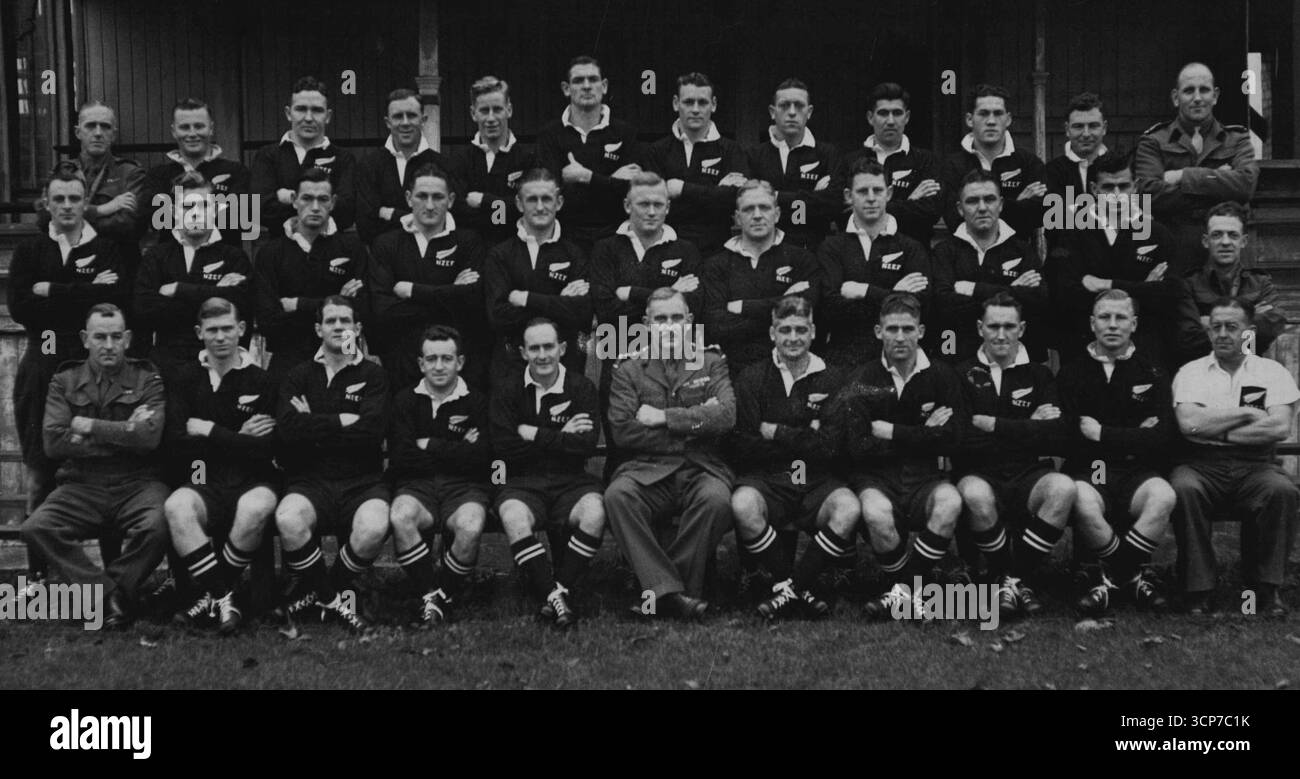 New Zealand Army Rugby Team On English Tour 1945-46 -- (Black row) J.A ...