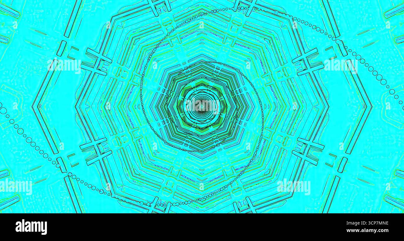 A detailed geometric design features a vivid blue background with ...