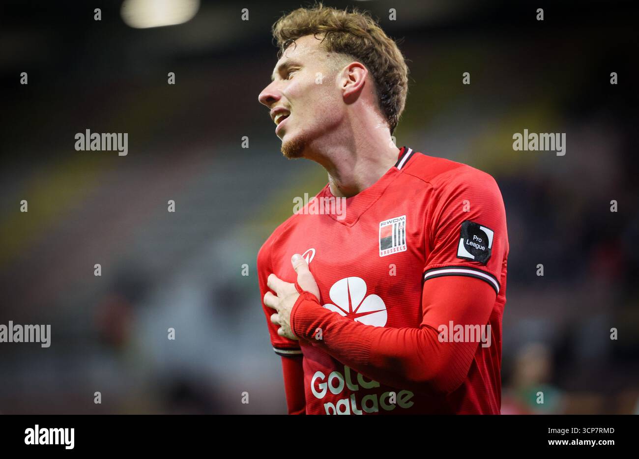 Rwdm's Tibo Persyn looks dejected during a soccer game between RWDM ...