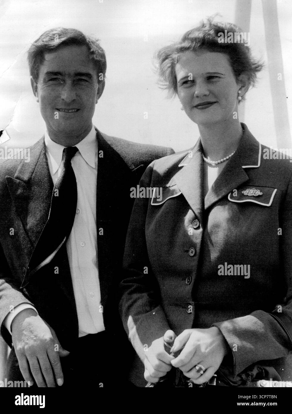 English Test cricketer Denis Compton farewells his wife before she ...