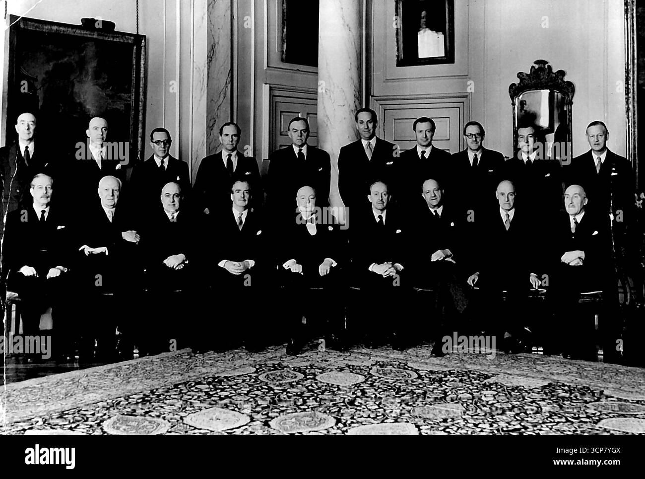 Sir Winston with his Cabinet -- (Left to right - Back row) Mr.Osbert ...
