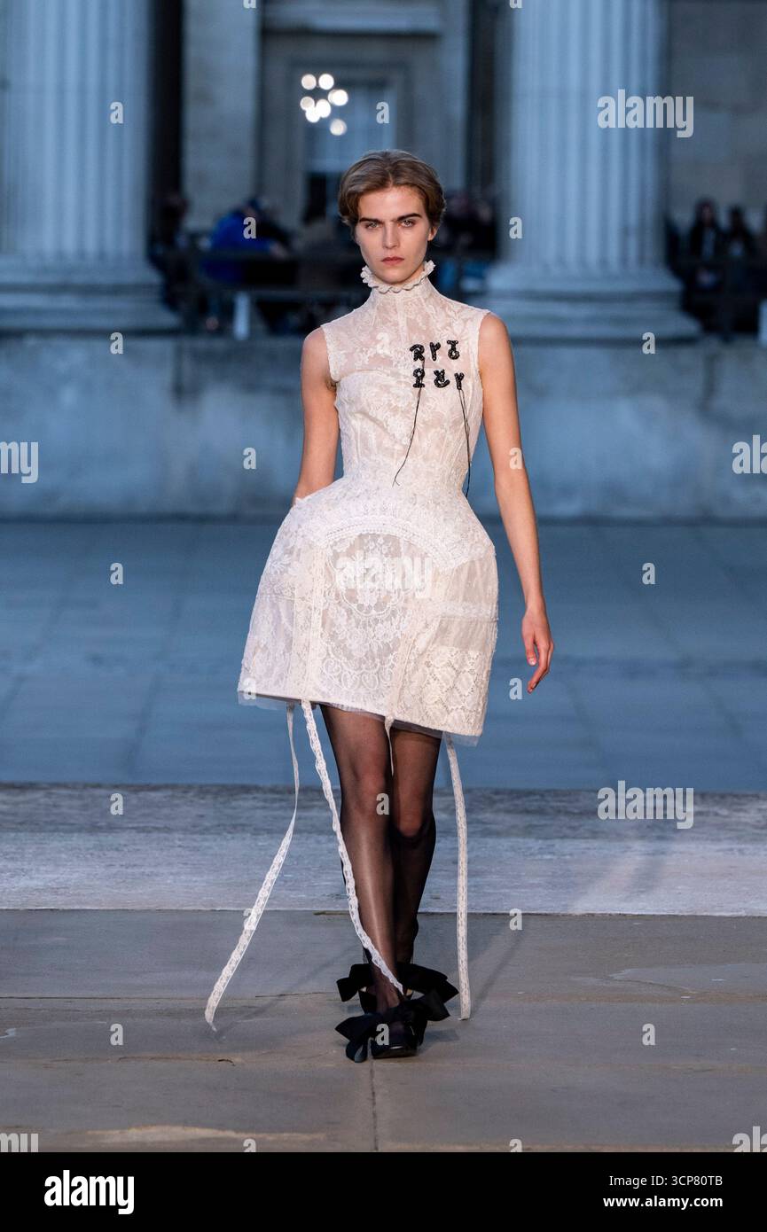 Model Libby Bennett is seen on the catwalk at the Erdem fashion show ...