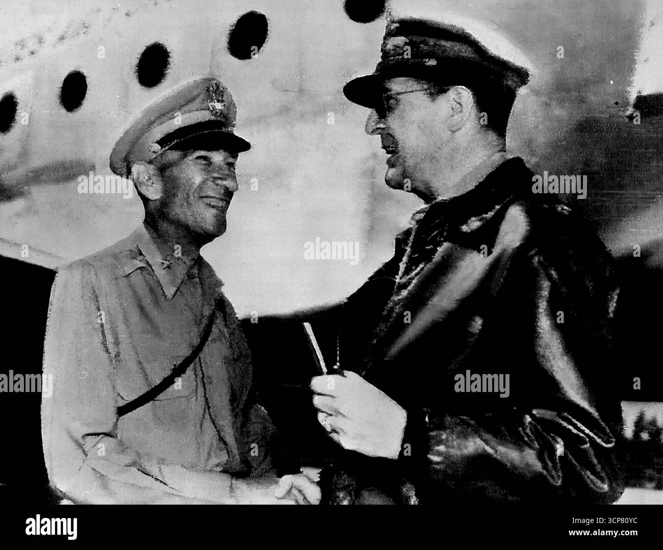 This radiophoto shows General Douglas MacArthur (right), Supreme ...