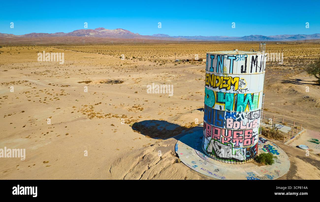 Aerial Abandoned Water Tank Graffiti Lake Dolores Desert California ...