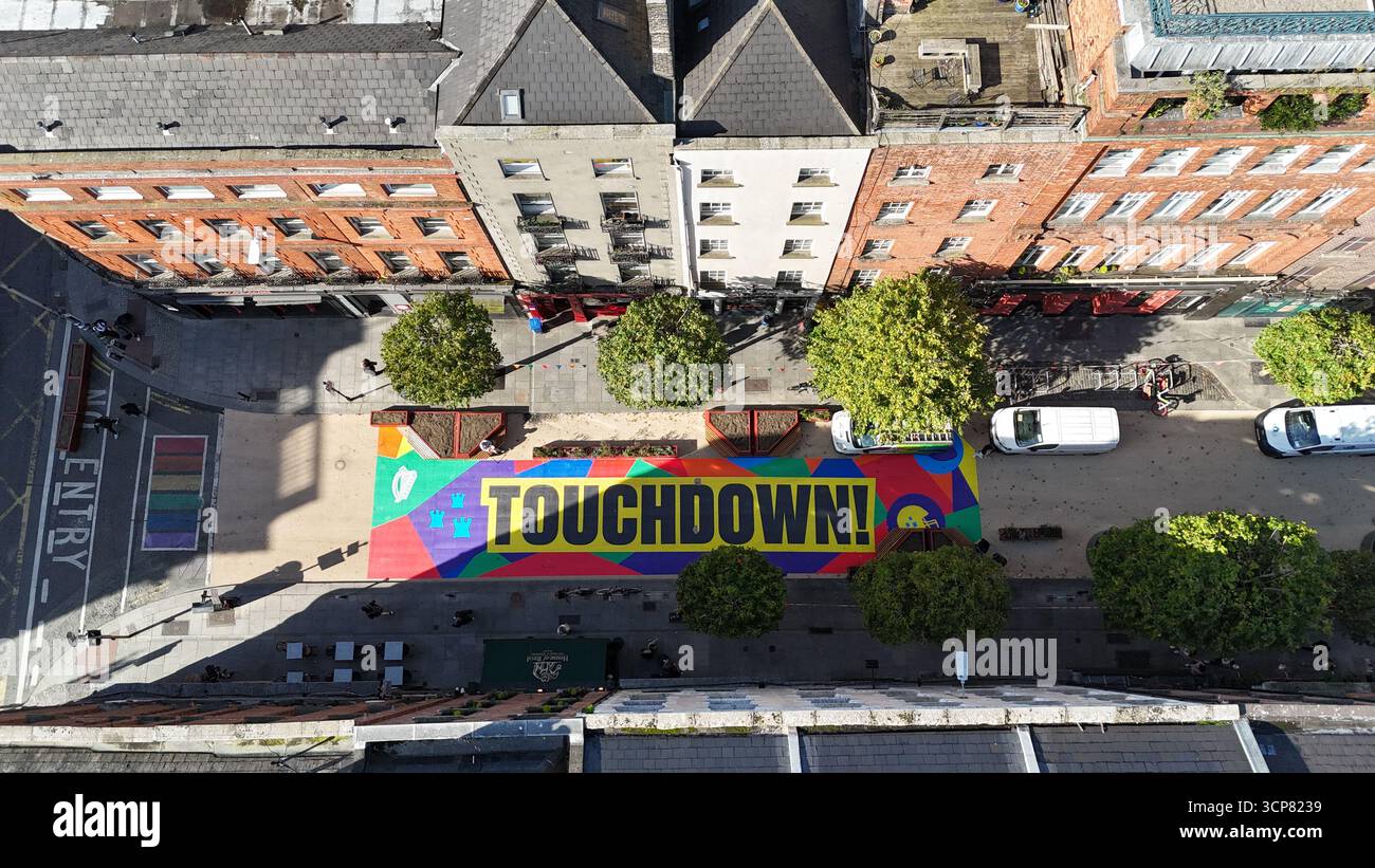 Dublin, Ireland - 24th September 2025 - Aerial view of a huge colourful ...