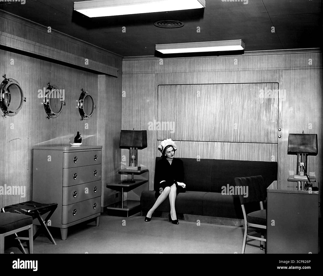 Folding Berths For Ships -- This view of a model modern ship's cabin ...