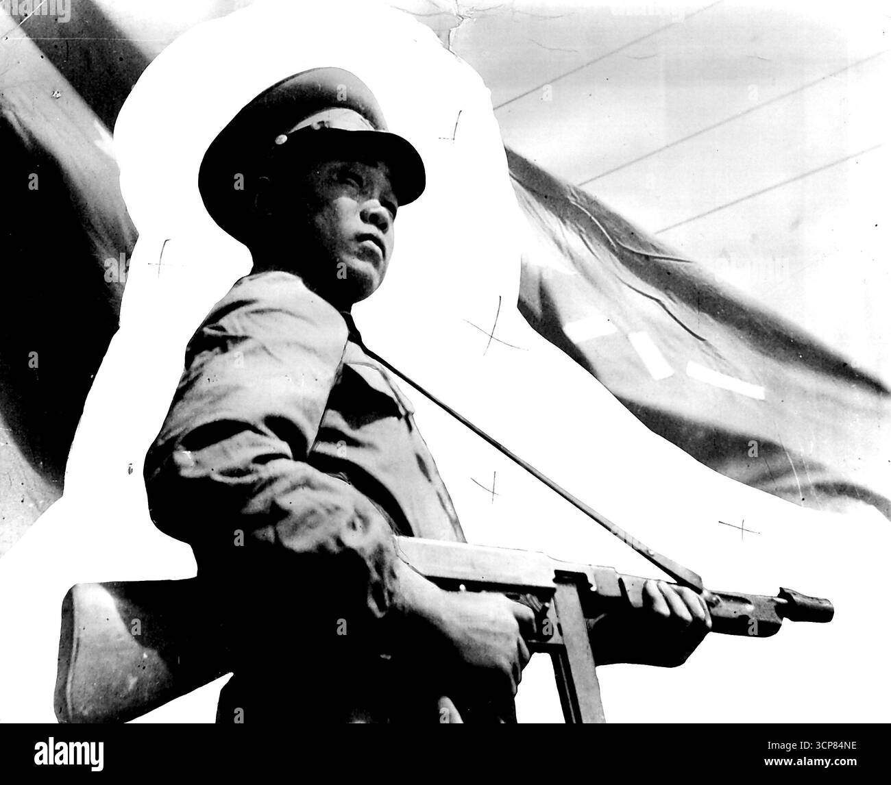 Posing with flag Black and White Stock Photos & Images - Alamy