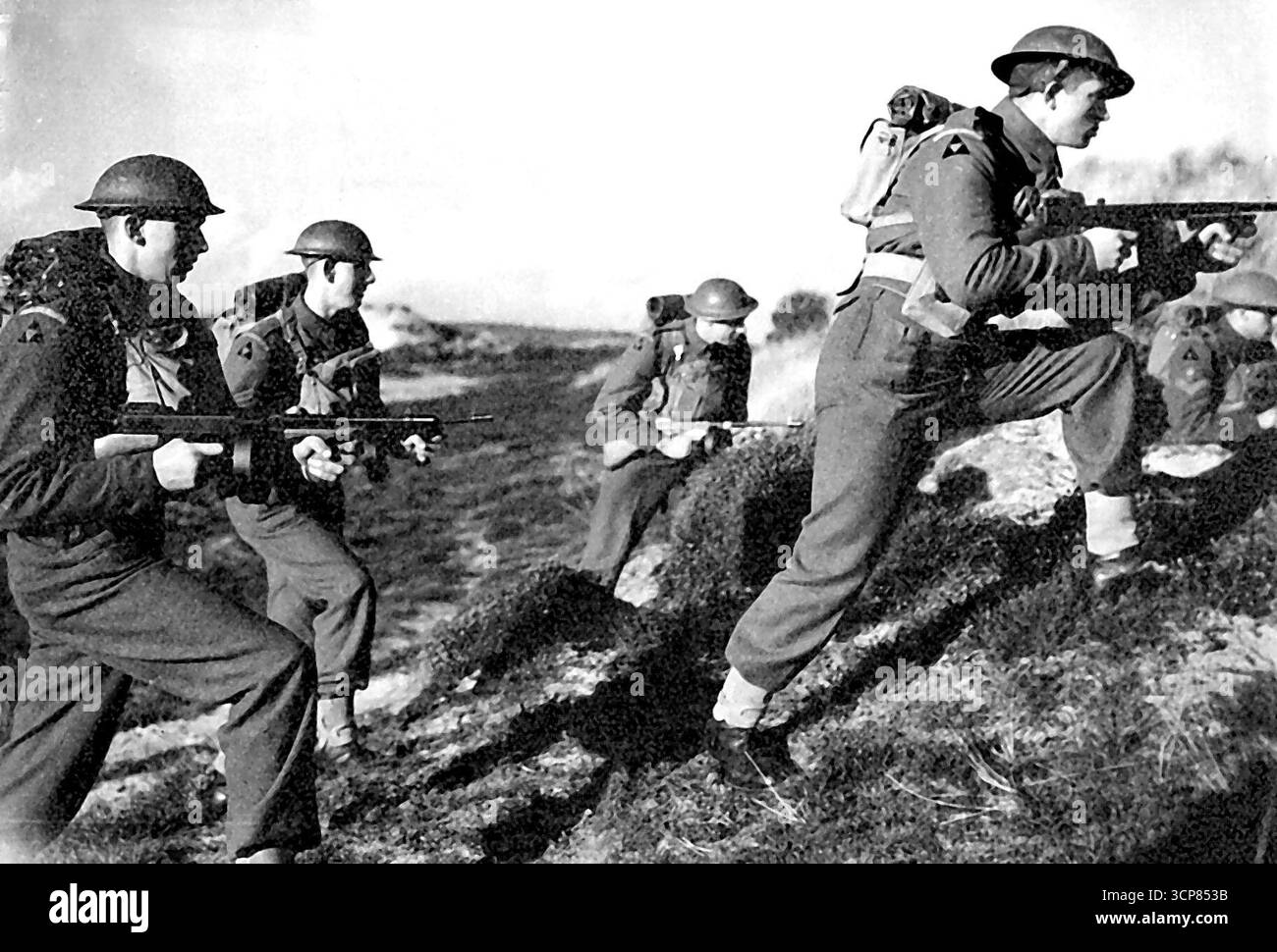 Grenadier Guards' Realistic Training -- Guardsmen armed with Tommy guns ...
