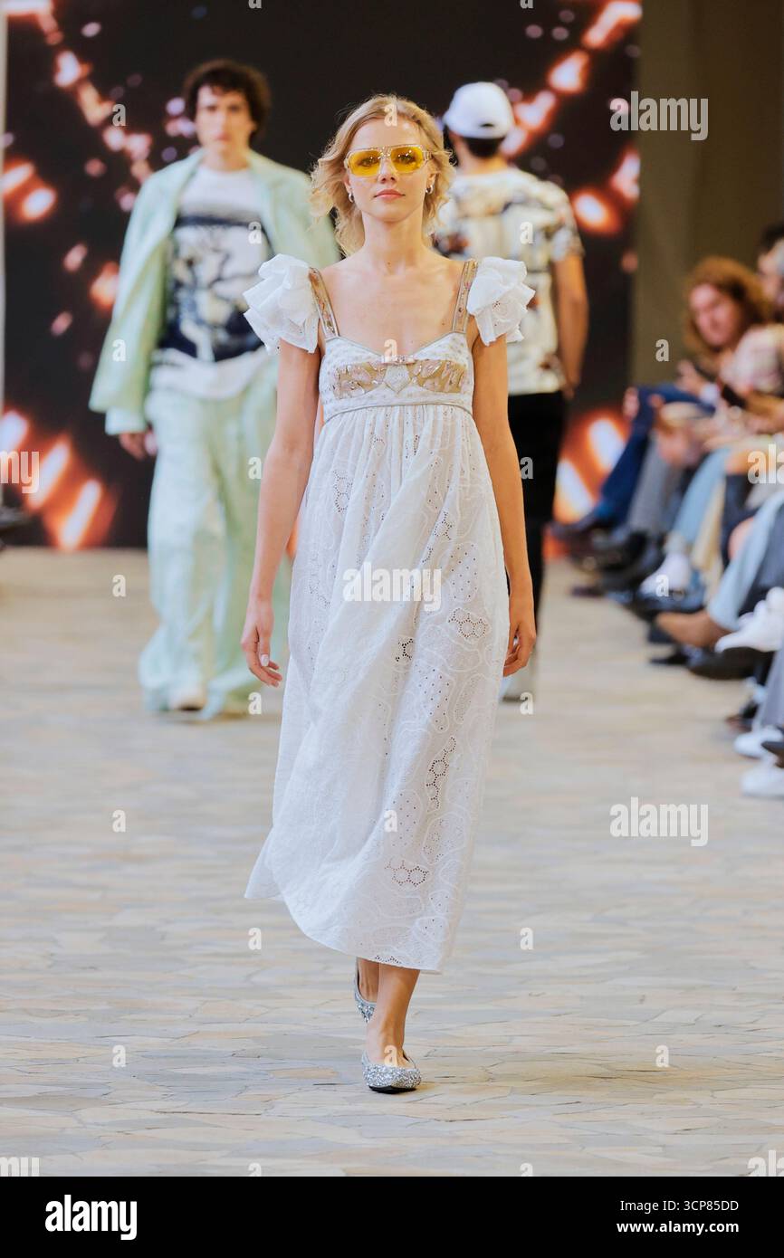 A model is seen on the catwalk at the Custo Barcelona Milano fashion ...