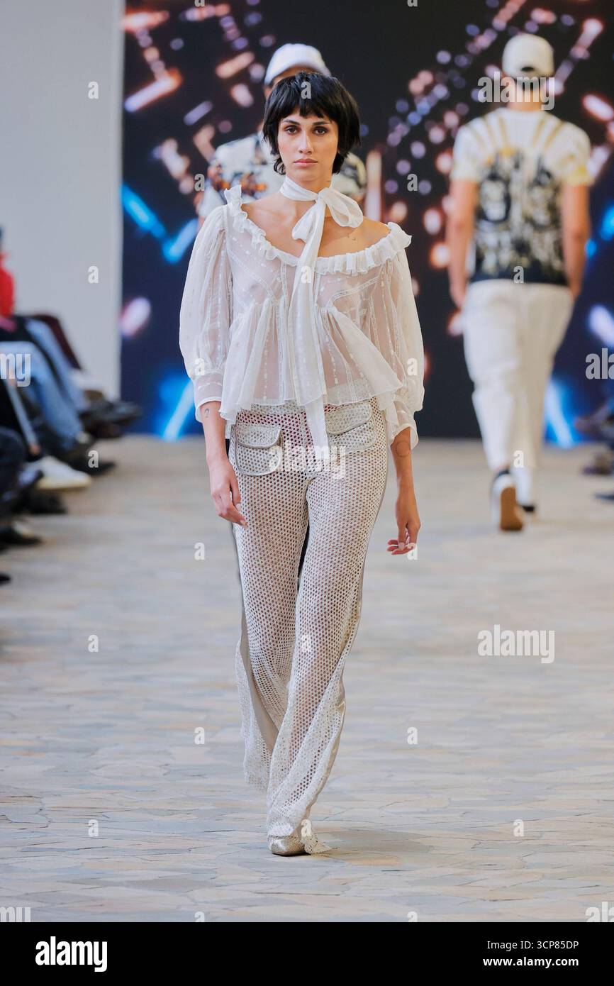 A model is seen on the catwalk at the Custo Barcelona Milano fashion ...